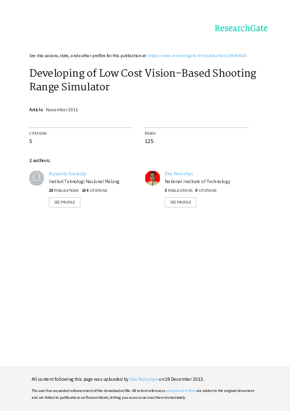 (PDF) Developing of Low Cost Vision-Based Shooting Range Simulator