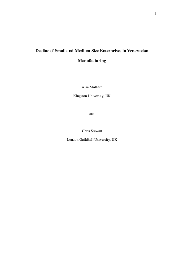 (PDF) Decline of small and medium size enterprises in Venezuelan ...