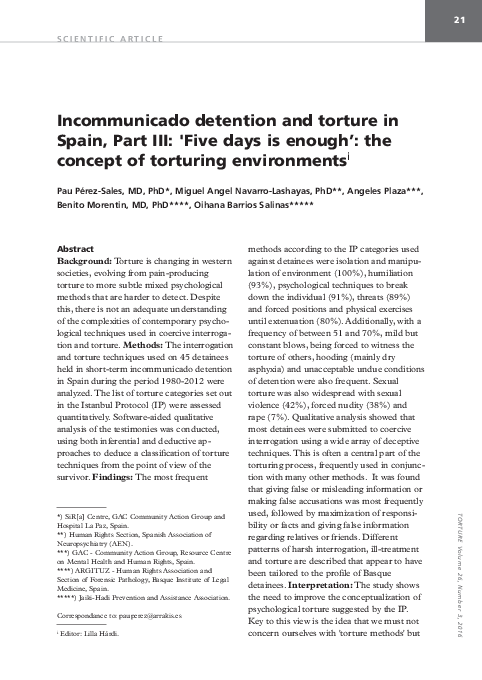 (PDF) Incommunicado detention and torture in Spain, Part III: 'Five ...