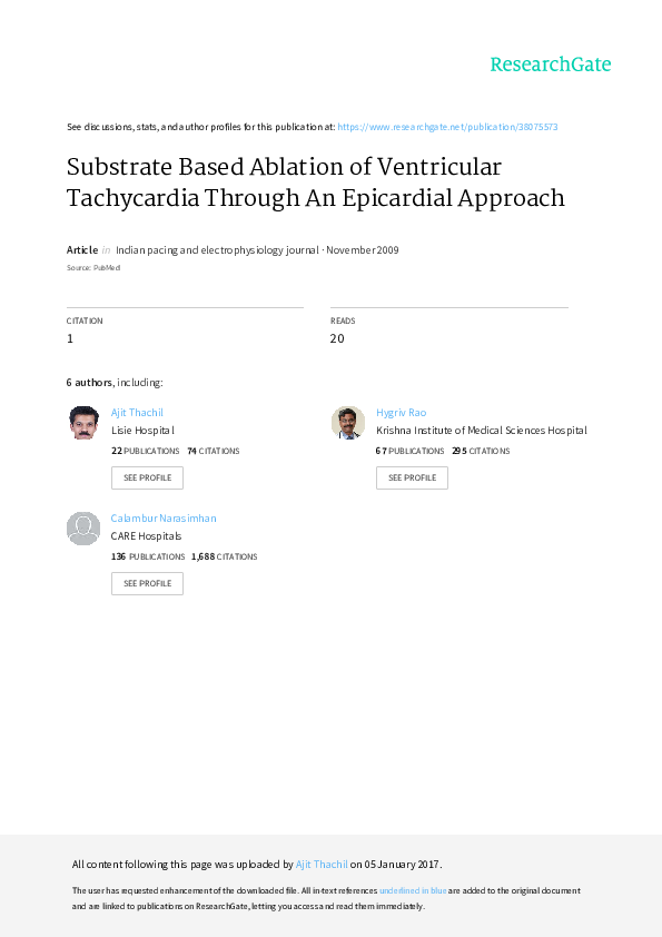 (PDF) Substrate based ablation of ventricular tachycardia through an ...