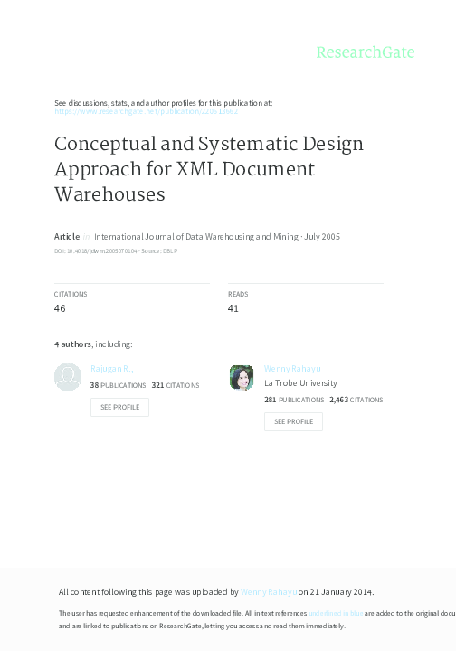 (PDF) Conceptual and systematic design approach for XML document warehouses