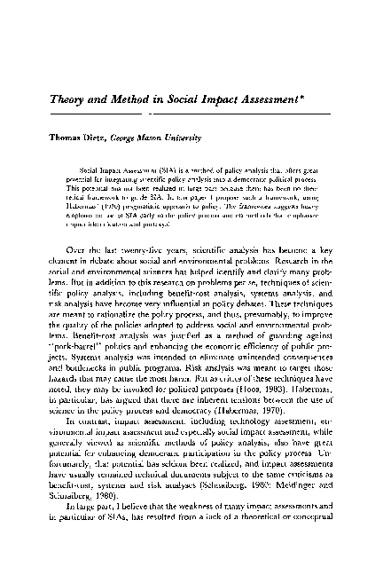 (PDF) Theory and Method in Social Impact Assessment*