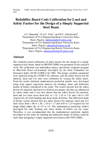 (PDF) Reliability-Based Code Calibration for Load and Safety Factors for the Design of a Simply ...