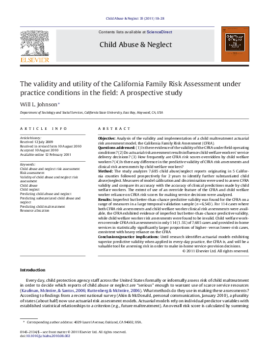 (PDF) The validity and utility of the California Family Risk Assessment ...