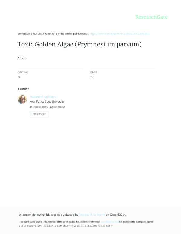 (PDF) Toxic Golden Algae (Prymnesium Parvum)