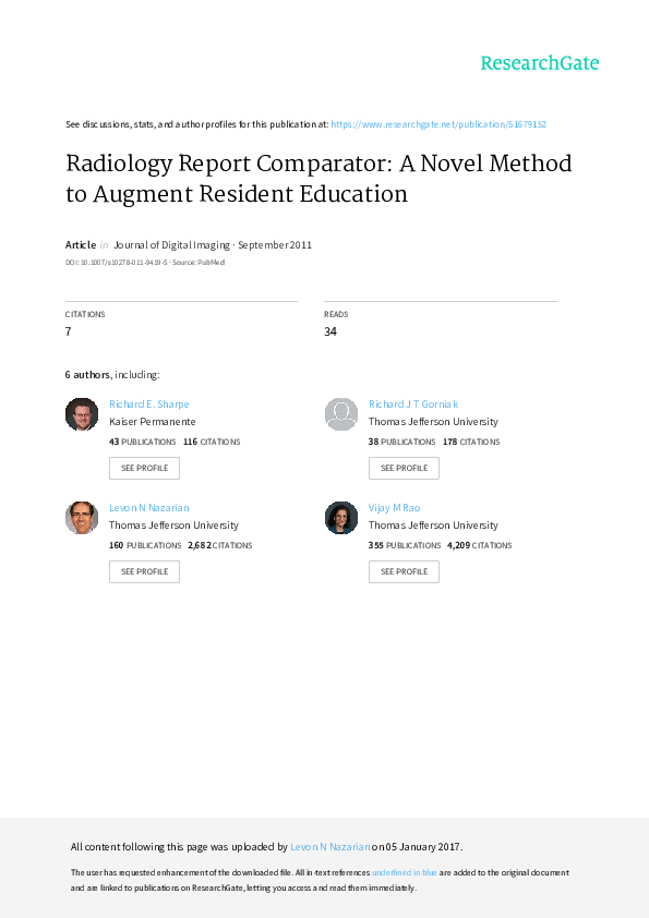 (PDF) Radiology Report Comparator for Trainee Education