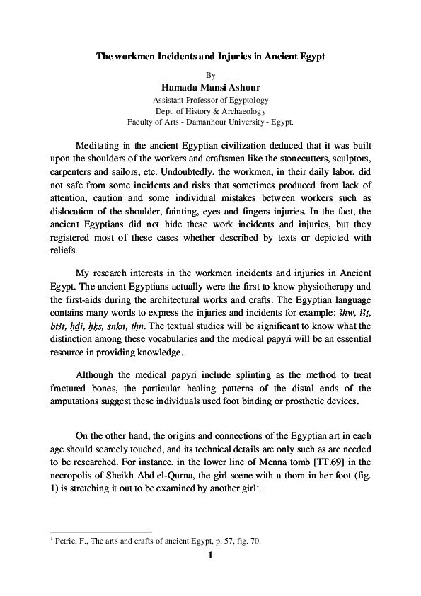 (PDF) The workmen Incidents and Injuries in Ancient Egypt