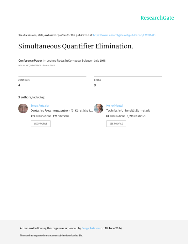 (PDF) Simultaneous quantifier elimination