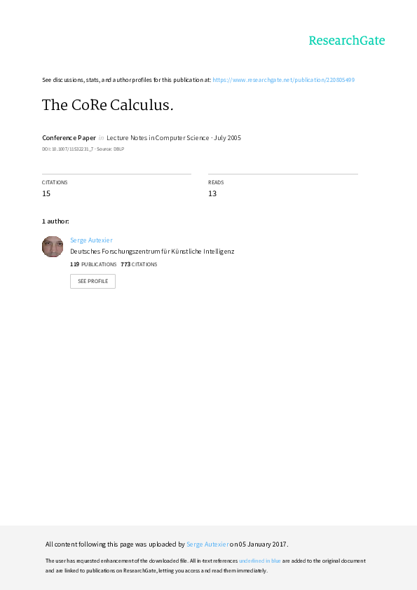 (PDF) The CoRe Calculus | Serge Autexier - Academia.edu