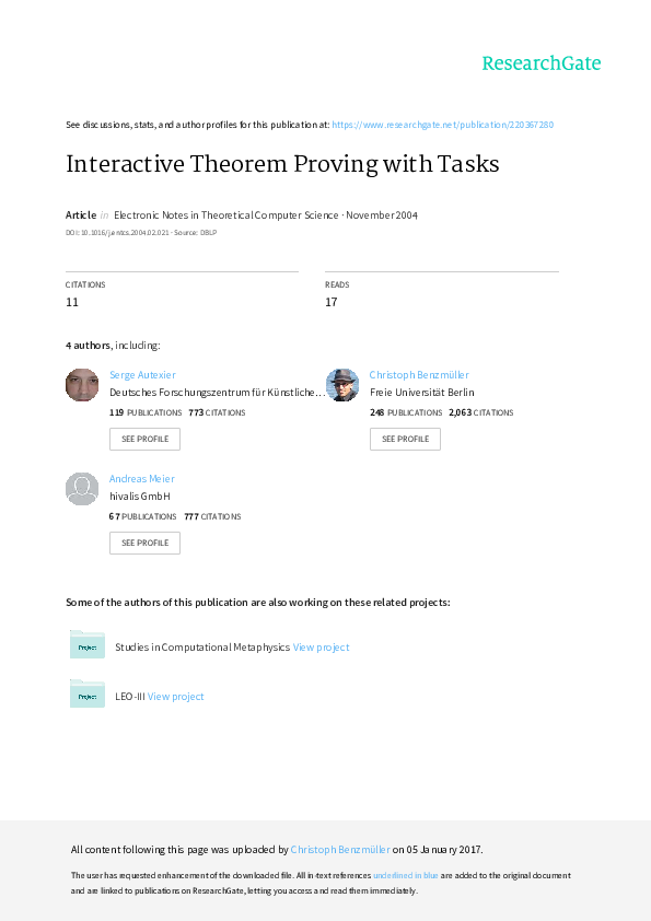 (PDF) Interactive Theorem Proving with Tasks