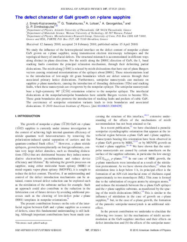 (PDF) The defect character of GaN growth on r-plane sapphire