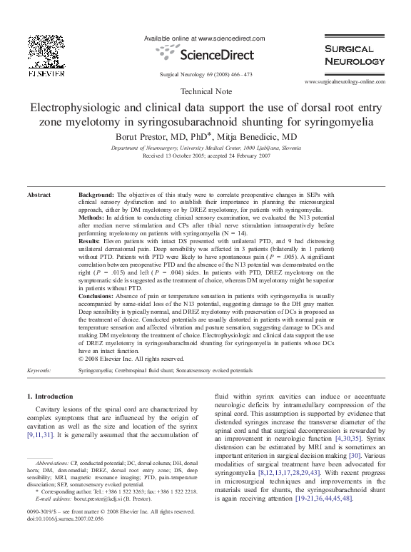 (PDF) Electrophysiologic and clinical data support the use of dorsal ...