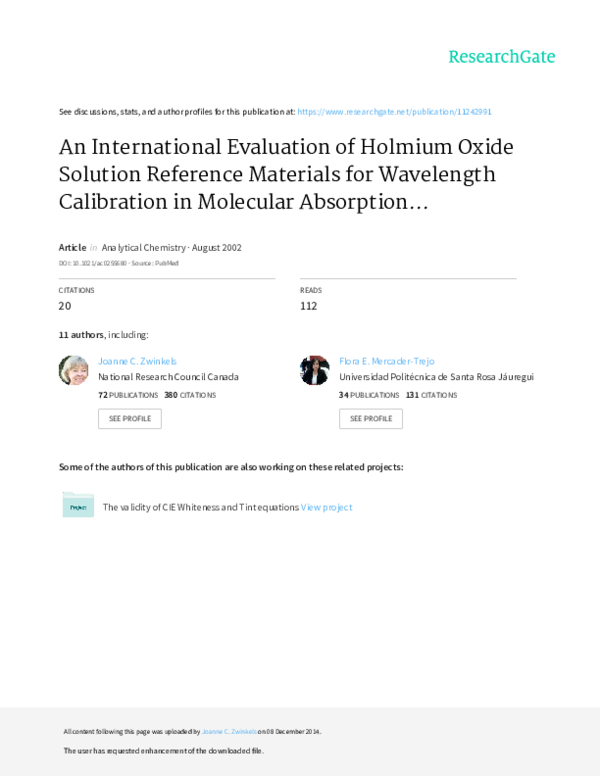 (PDF) An International Evaluation of Holmium Oxide Solution Reference ...
