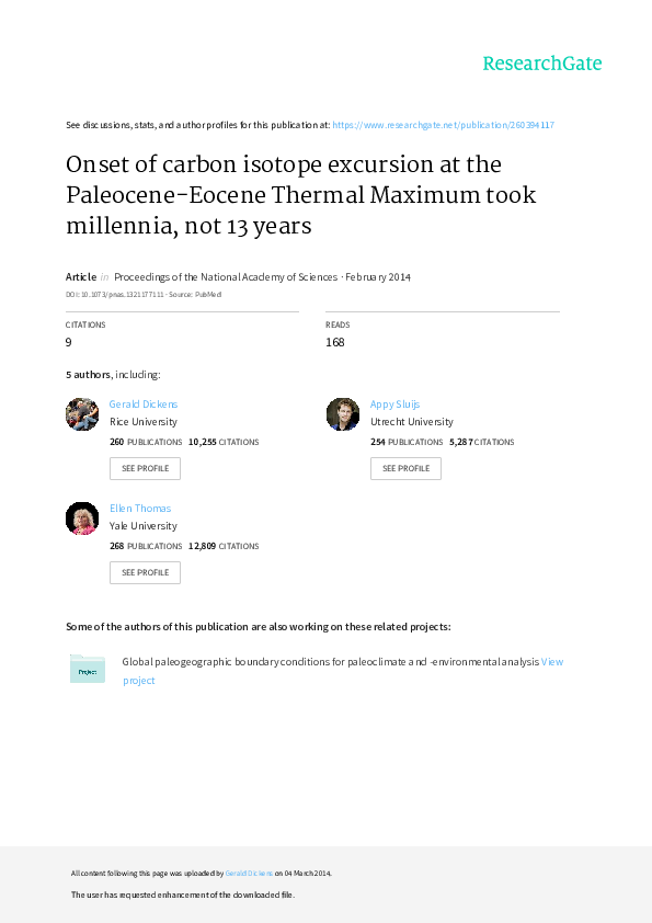 (PDF) Onset of carbon isotope excursion at the Paleocene-Eocene thermal ...
