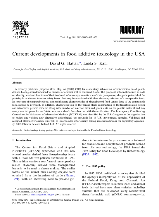(PDF) Current developments in food additive toxicology in the USA ...