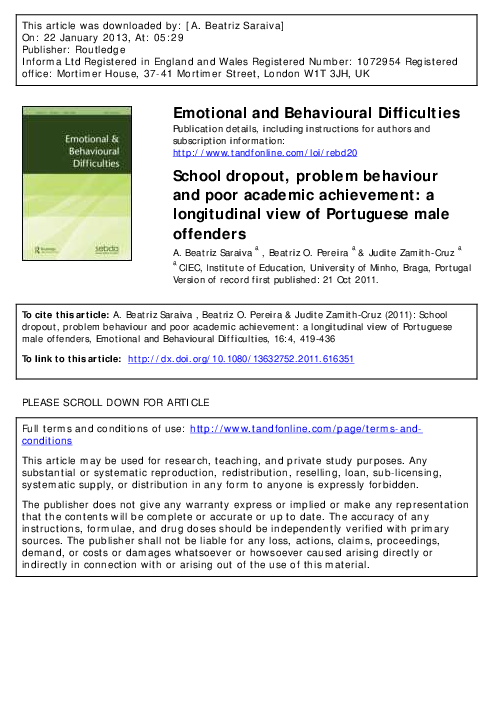 (PDF) School Dropout and Emotional Challenges in Offenders