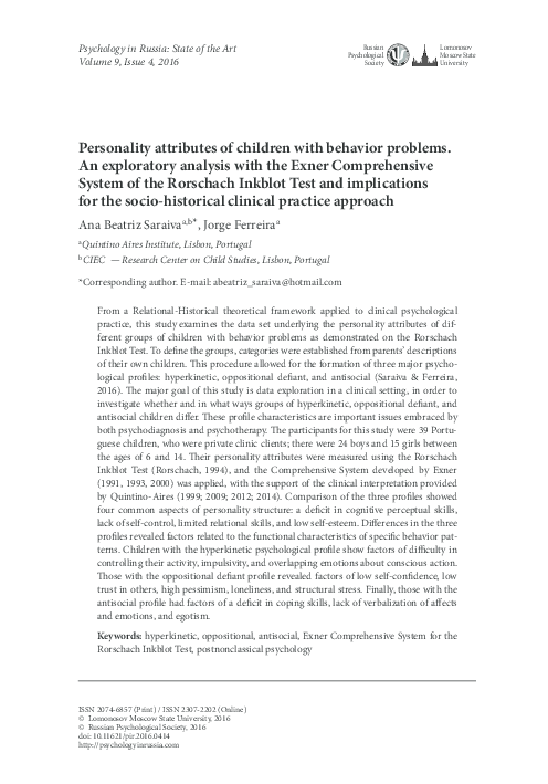 (PDF) Personality attributes of children with behavior problems. An ...