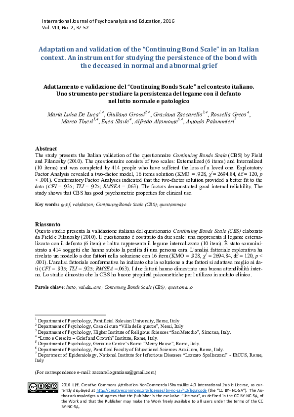 (PDF) Adaptation and validation of the " Continuing Bond Scale " in an ...