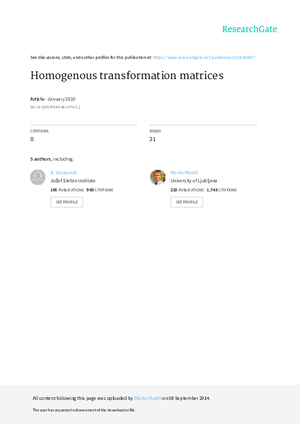 (PDF) Homogenous transformation matrices