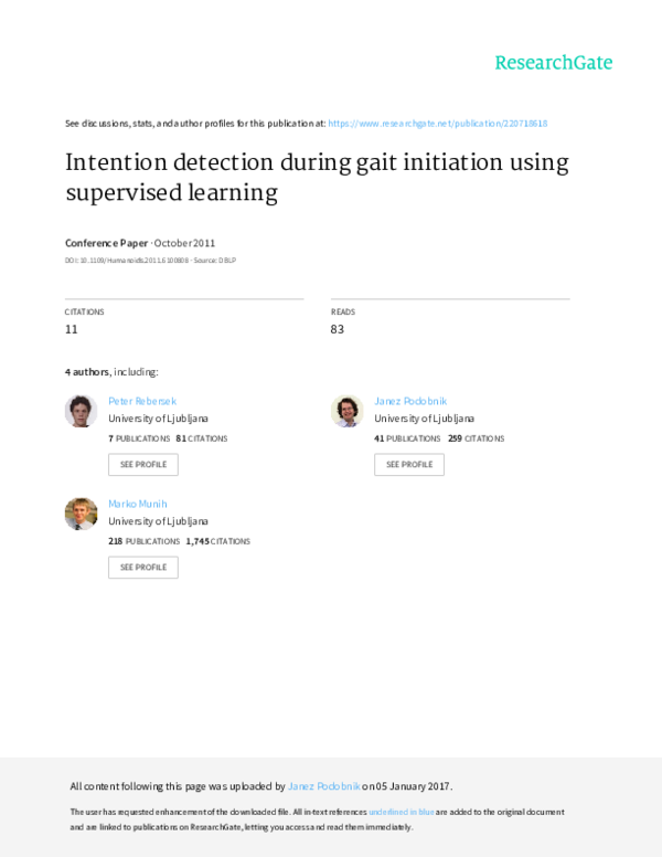 Pdf Intention Detection During Gait Initiation Using Supervised Learning