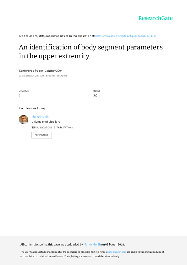 (PDF) An identification of body segment parameters in the upper extremity