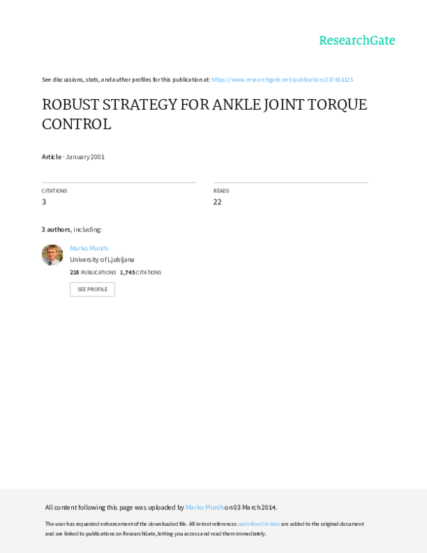 (PDF) Robust Strategy for Ankle Joint Torque Control