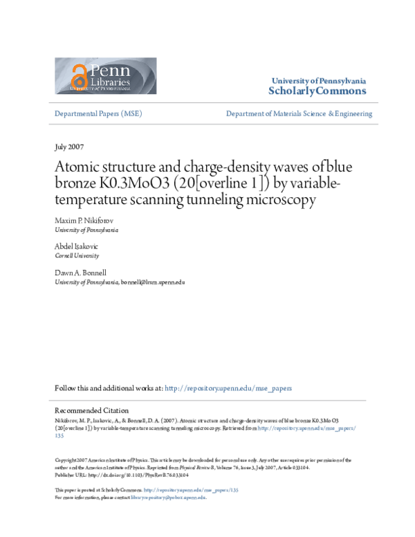(PDF) Atomic structure and charge-density waves of blue bronze K0.3MoO3 (201¯) by variable ...
