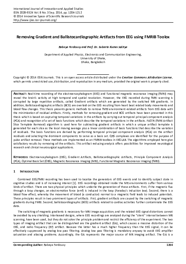 (PDF) Removing Gradient and Ballistocardiographic Artifacts from EEG ...