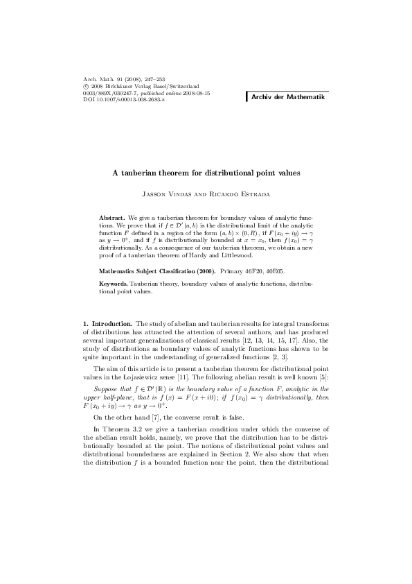 (PDF) A tauberian theorem for distributional point values
