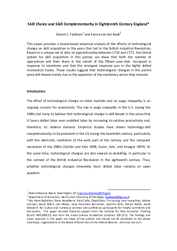 (PDF) Skill Choice and Skill Complementarity in Eighteenth Century ...