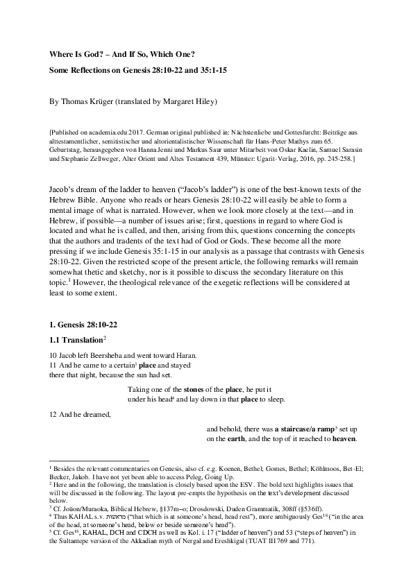 (PDF) Where Is God? – And If So, Which One? Some Reflections on Genesis ...