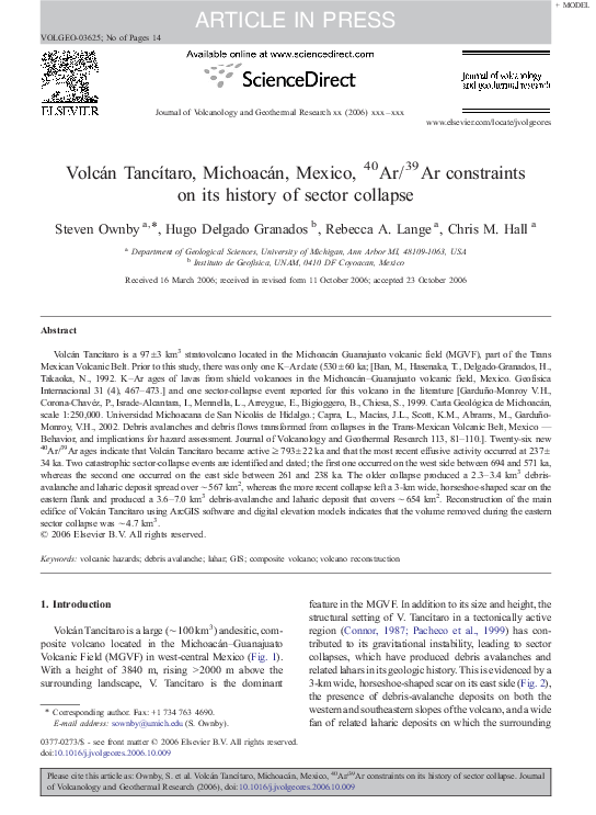 (PDF) Volcán Tancítaro, Michoacán, Mexico, 40Ar/39Ar constraints on its ...