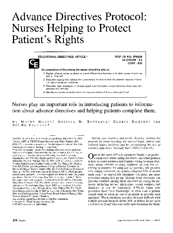(PDF) Advance directives protocol: Nurses helping to protect patient's ...