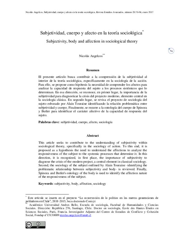 (PDF) Subjetividad, cuerpo y afecto en la teoría sociológica