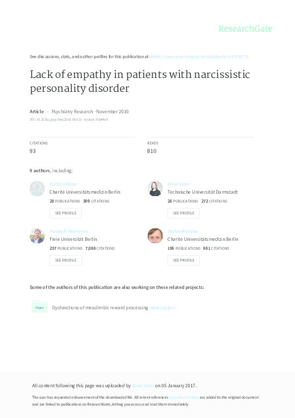 (PDF) Lack of empathy in patients with narcissistic personality disorder