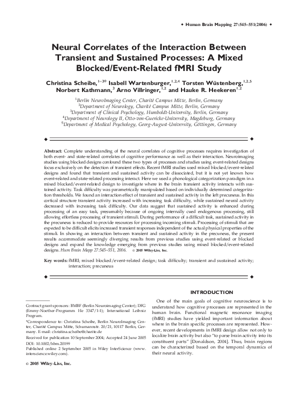 Pdf Neural Correlates Of The Interaction Between Transient And Sustained Processes A Mixed