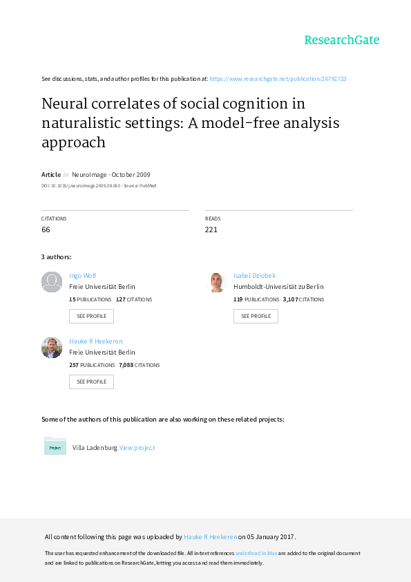 (PDF) Neural correlates of social cognition in naturalistic settings: A ...