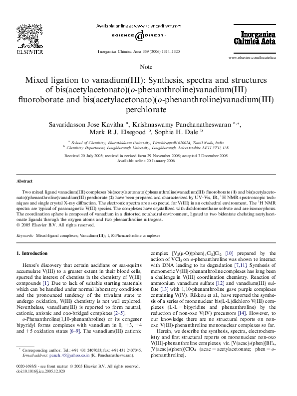 (PDF) Mixed ligation to vanadium(III): Synthesis, spectra and ...