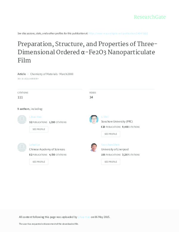 (PDF) Preparation, Structure, and Properties of Three-Dimensional ...