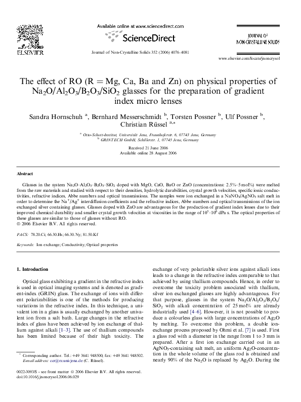 (PDF) The effect of RO (R=Mg, Ca, Ba and Zn) on physical properties of Na2O/Al2O3/B2O3/SiO2 ...