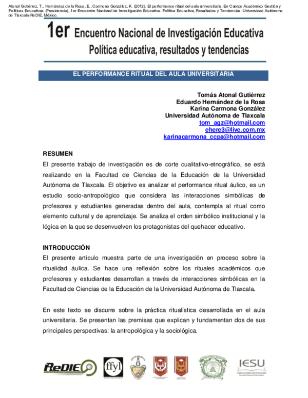 (PDF) El performance ritual del aula universitaria