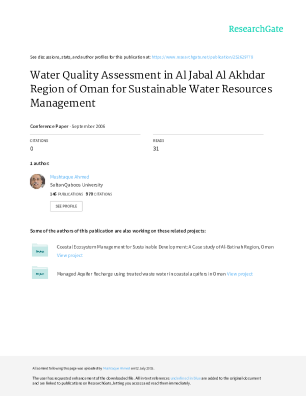 (PDF) Water Quality Assessment in Al Jabal Al Akhdar Region of Oman for ...