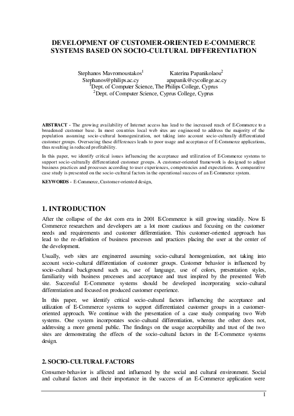 (PDF) DEVELOPMENT OF CUSTOMER-ORIENTED E-COMMERCE SYSTEMS BASED ON SOCIO-CULTURAL DIFFERENTIATION