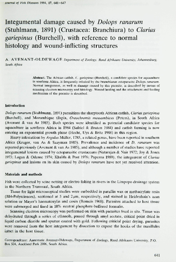 (PDF) Integumental damage caused by Dolops ranarum (Stuhlmann, 1891 ...
