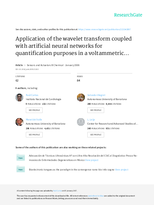 Pdf Application Of The Wavelet Transform Coupled With Artificial Neural Networks For
