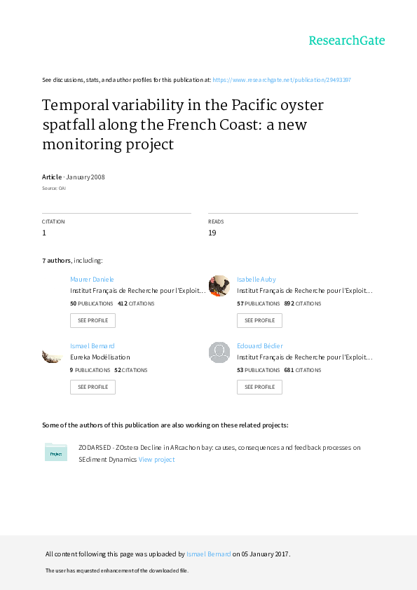 (PDF) Temporal variability in the Pacific Oyster spatfall along the ...