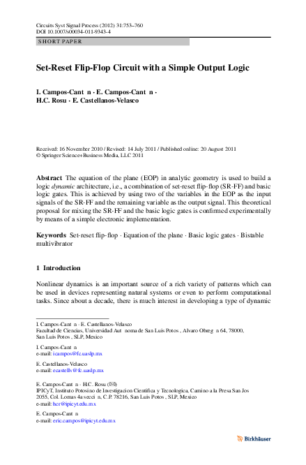 (PDF) Set-Reset Flip-Flop Circuit with a Simple Output Logic
