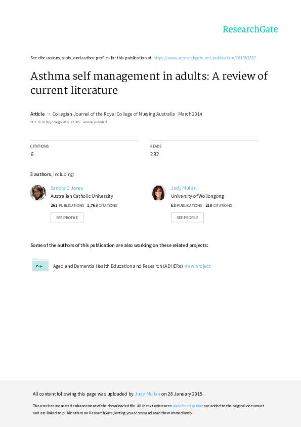 (PDF) Asthma self management in adults: A review of current literature
