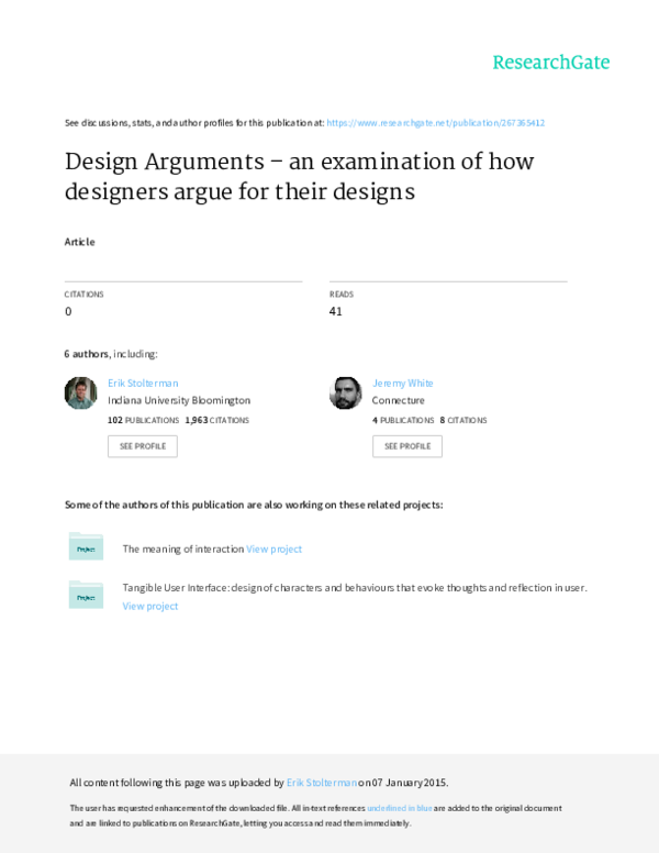 (PDF) Design Arguments – an examination of how designers argue for ...