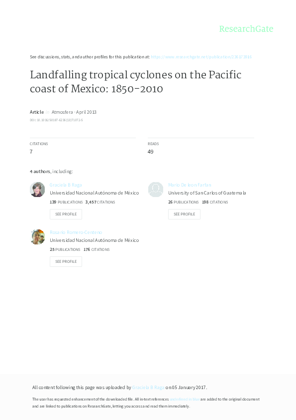 (PDF) LANDFALLING TROPICAL CYCLONES ON THE PACIFIC COAST OF MEXICO ...